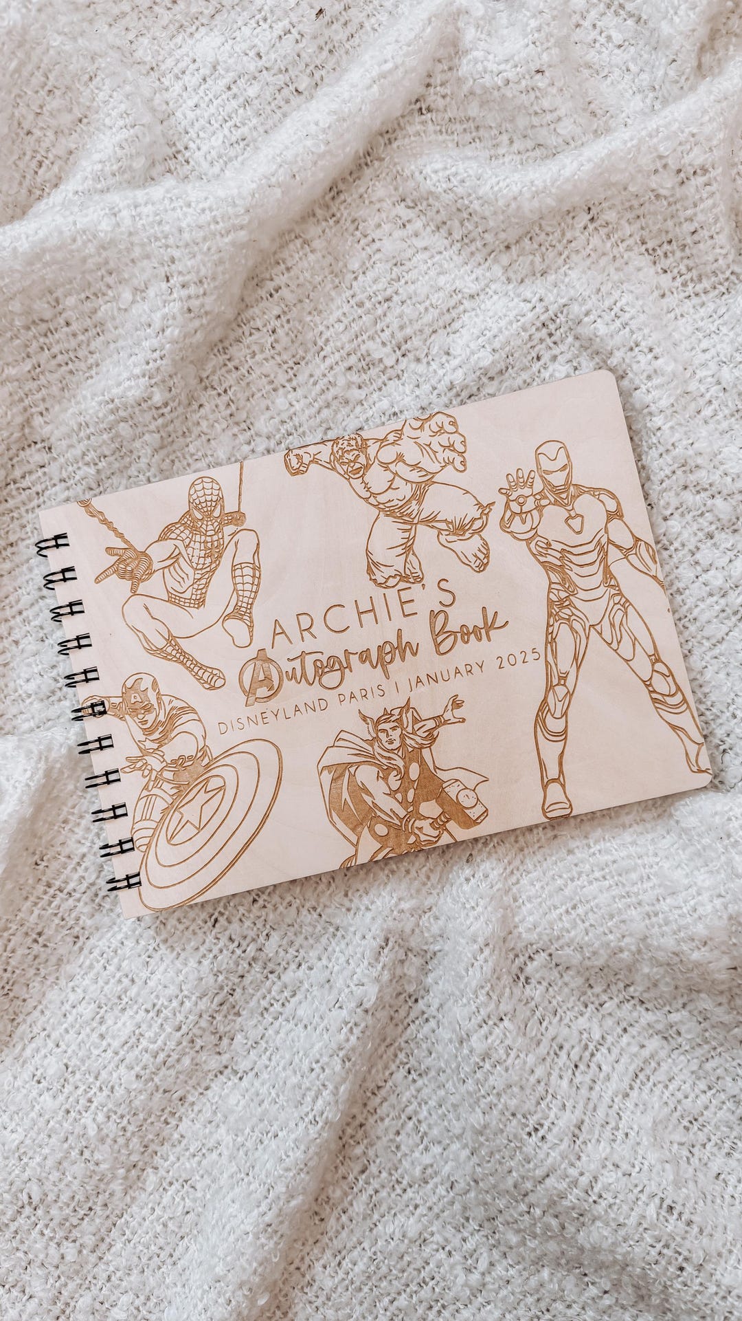 Personalised A5 Wooden Engraved Avengers Marvel Autograph Book/ Holiday ...