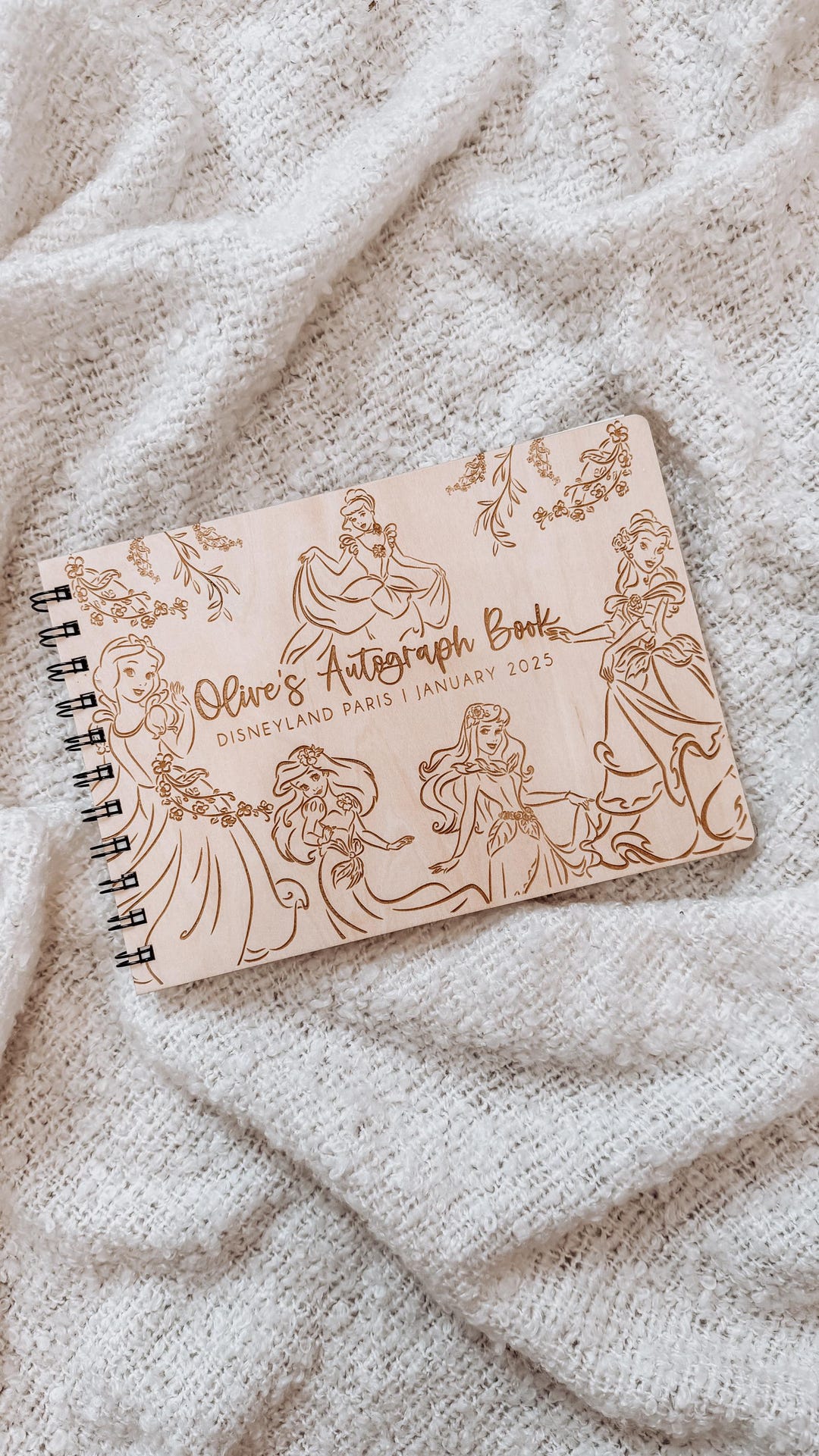 Personalised A5 Wooden Engraved Disney Princess Autograph Book/ Holiday ...