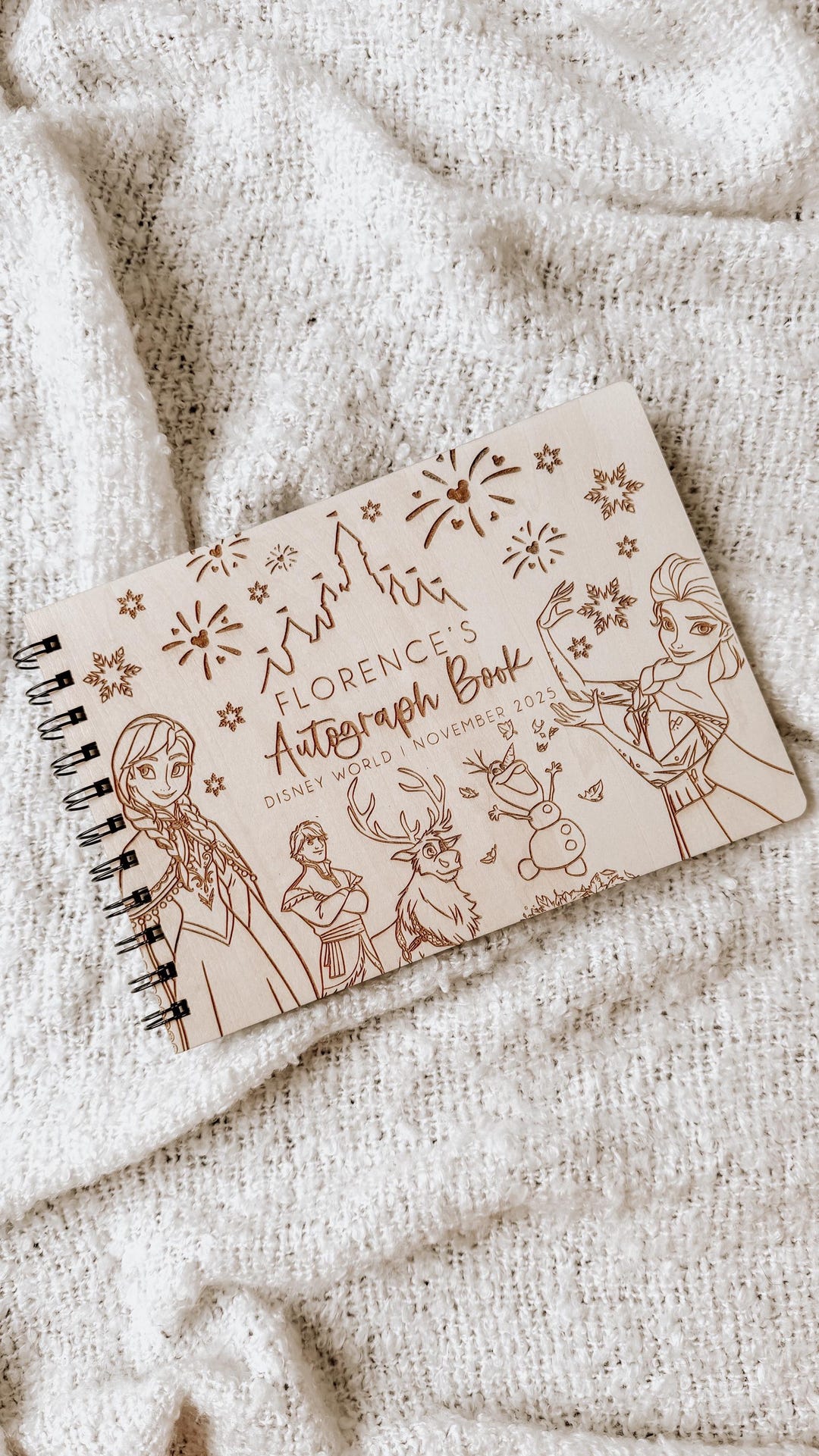 Personalised A5 Wooden Engraved Disney Frozen Autograph Book/ Holiday ...