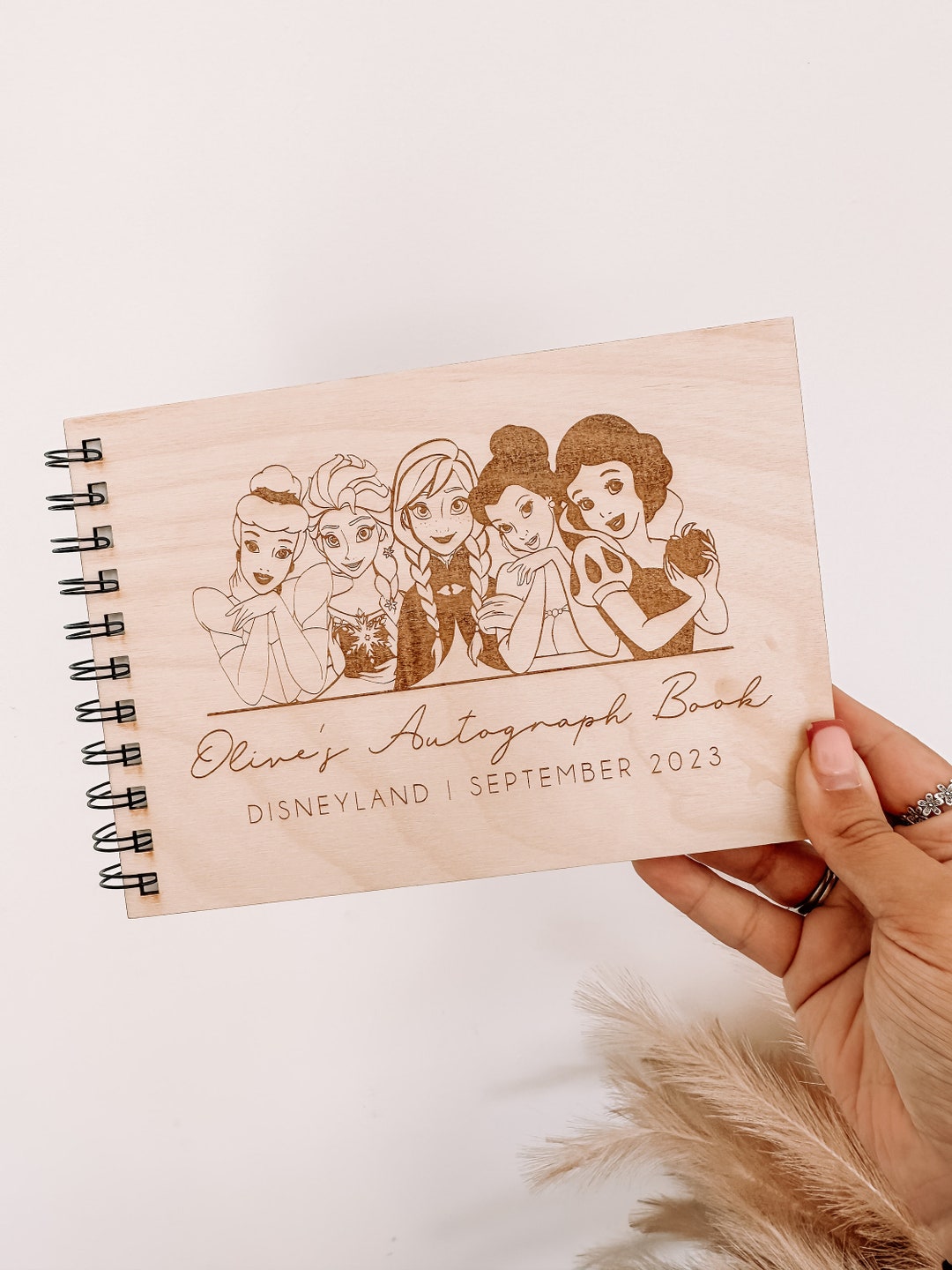 Personalised A5 Wooden Engraved Disney Princess Autograph Book/ Holiday ...