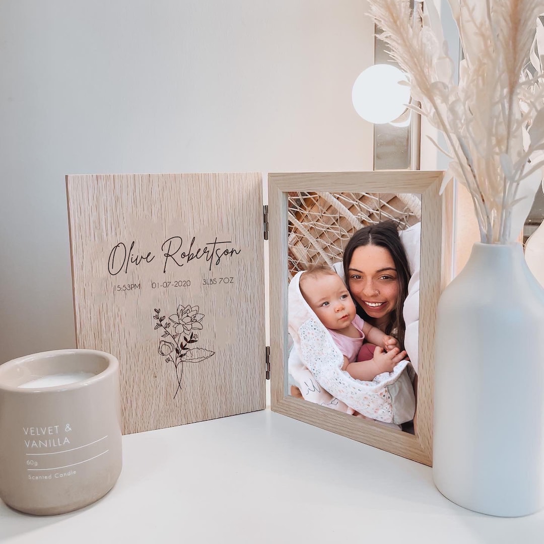 Personalised New Born Baby Birth Flower Photo Frame/ New Born Baby Gift ...