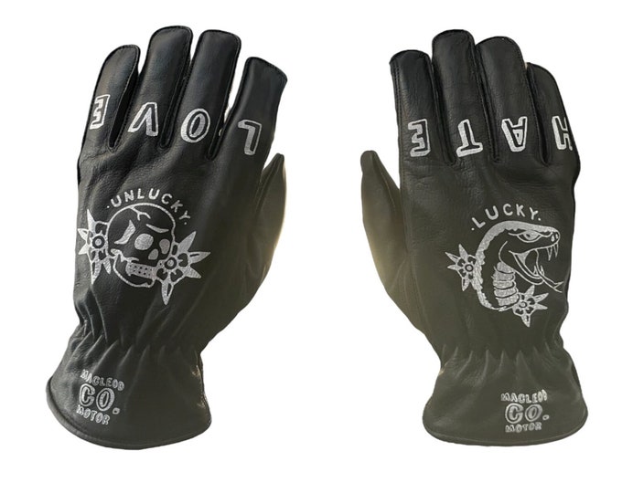 Retro Chopper Bobber inspired Black Leather Motorcycle Gloves With ...