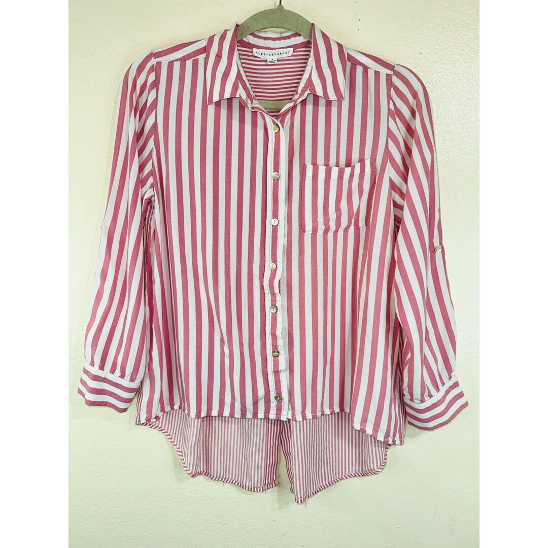 Jane & Delancey Women's Red Striped Asymmetrical Hem Blouse Size M Back ...