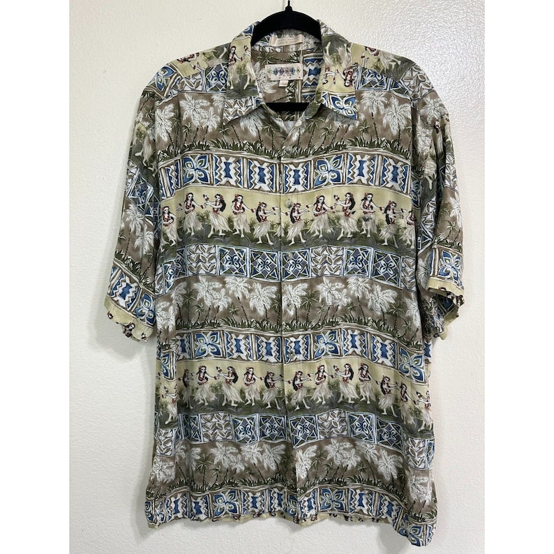 Campia Moda Vintage Men's Hawaiian Aloha Tropical Shirt Hula Dancers ...