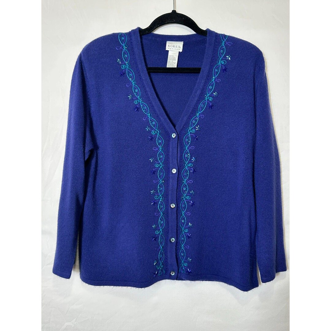 Koret Petites Women's Grannycore Embroidered & Beaded Button up ...