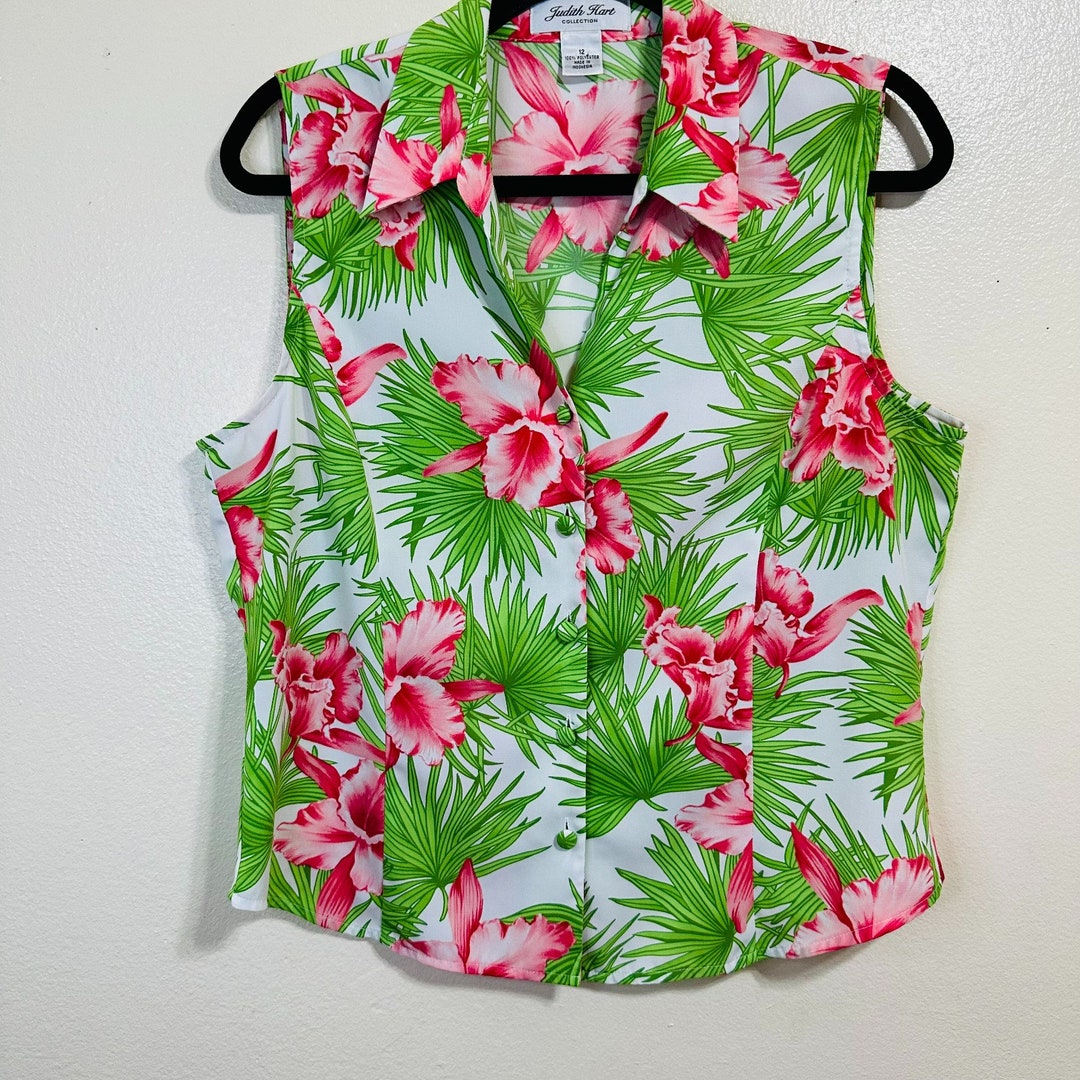 Judith Hart Women's Sleeveless Button Down Top Size 12 Tropical Orchid ...