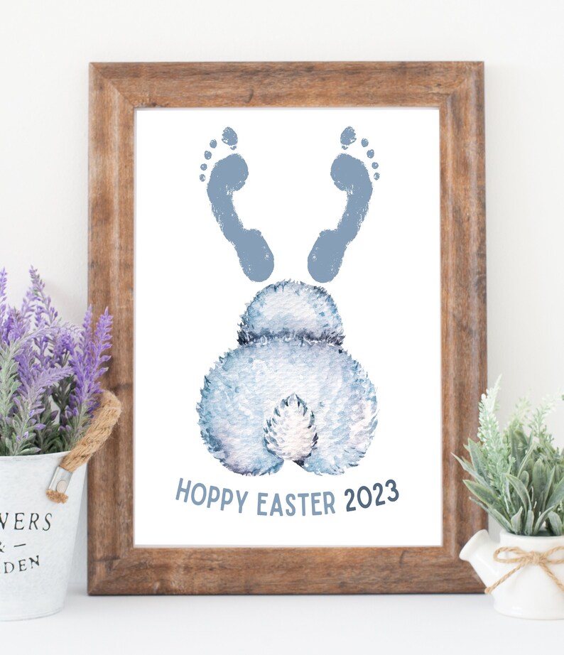 Easter Footprints Feet Craft Art With Grey Bunny Tail, Hoppy Happy ...