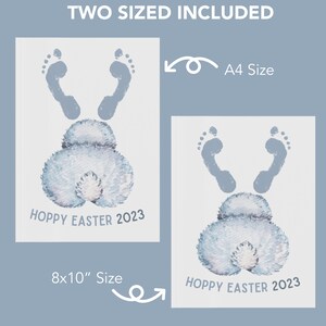 Easter Footprints Feet Craft Art With Grey Bunny Tail, Hoppy Happy ...