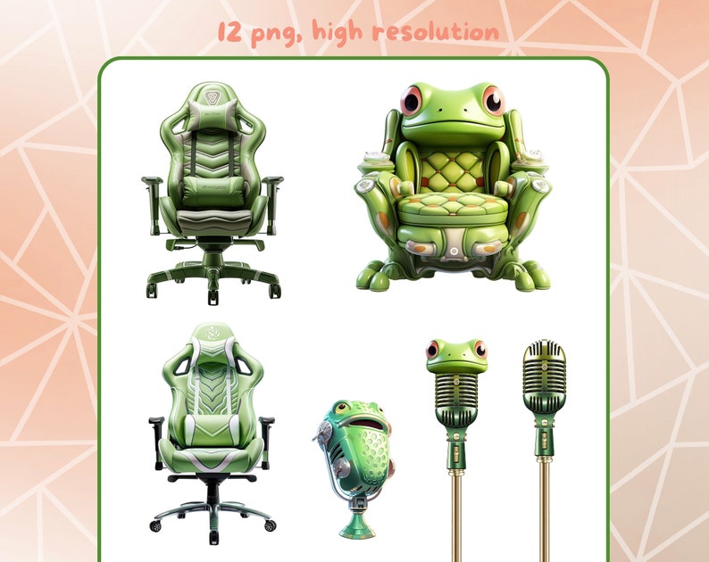 Vtuber Frog Chairs and Microphones. Pngtuber Gaming Chair Green Color ...