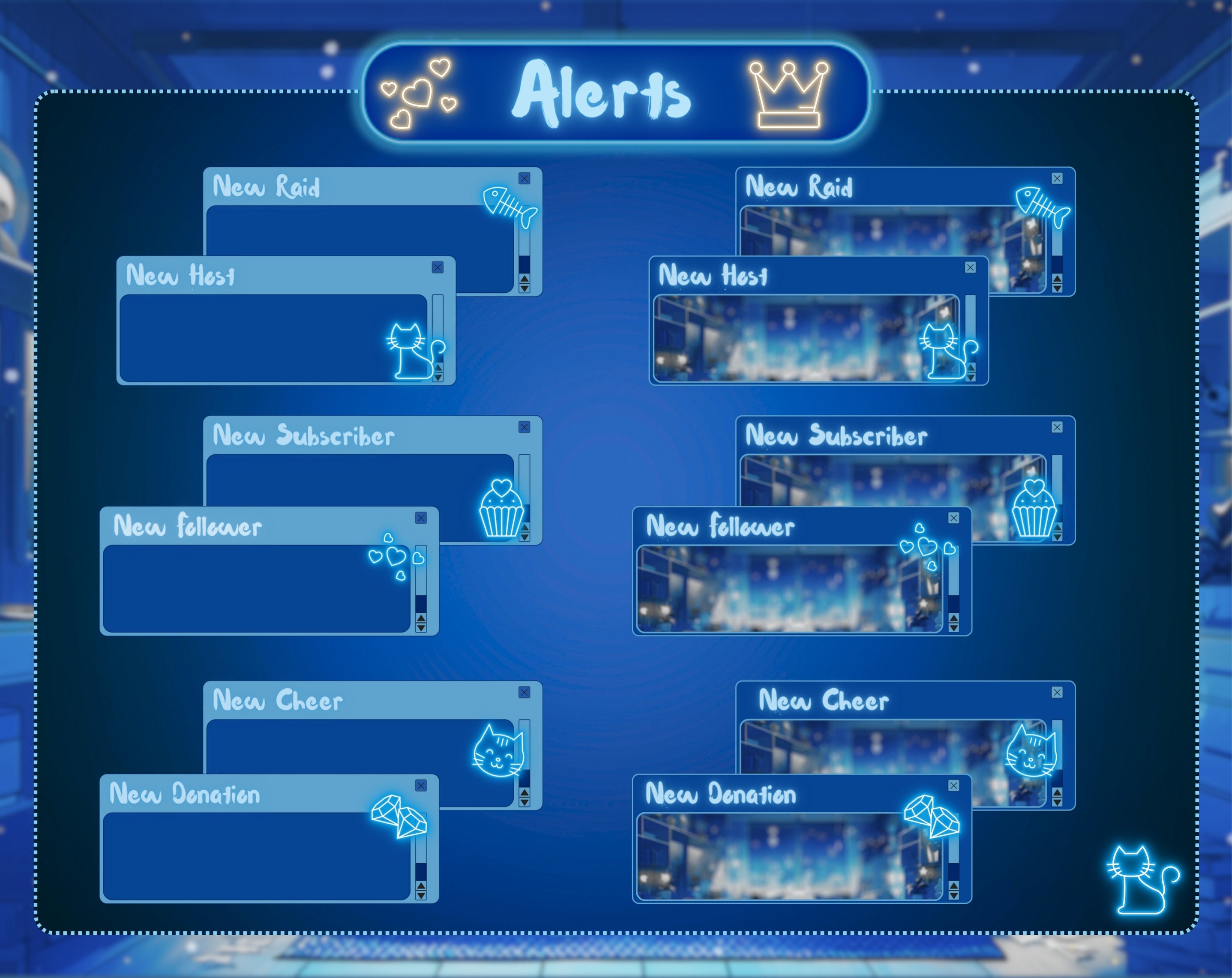 Blue Cat Bedroom Twitch Overlay Package. Neon Cat Stream Package ...