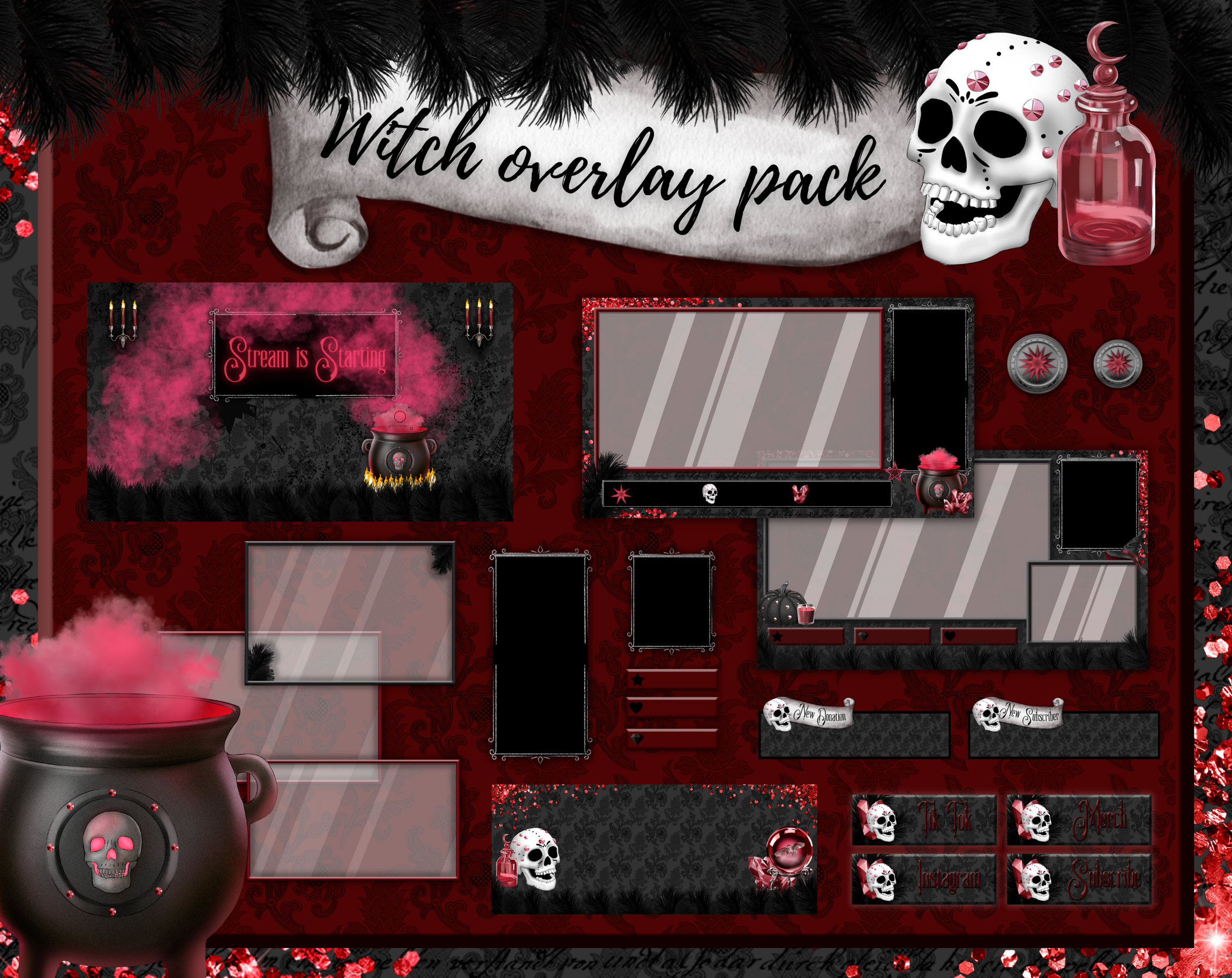 Red Witch Twitch Overlay Pack Goth Vampire Stream Overlay. - Etsy Australia