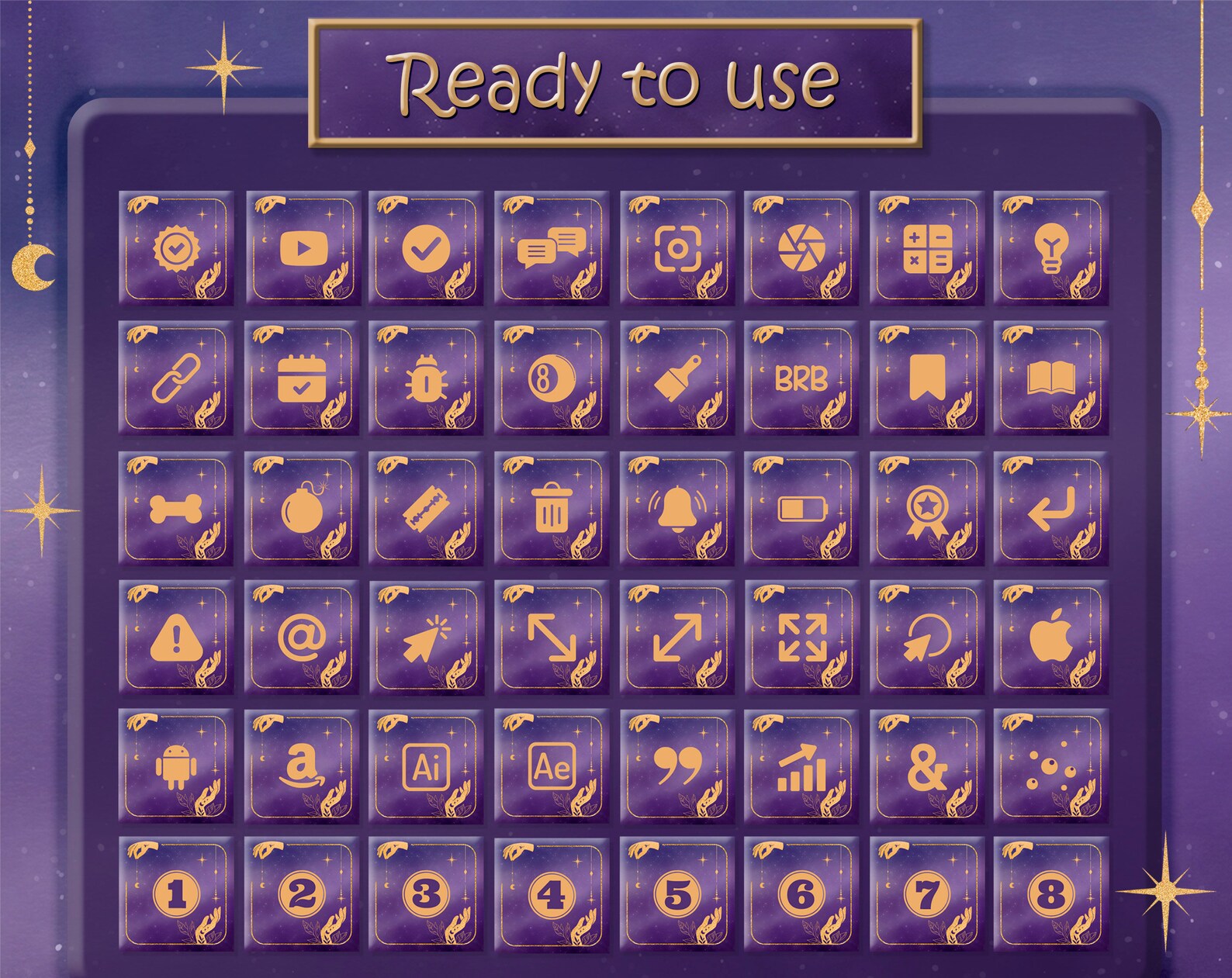 Purple Stream Deck Icons Set Screensavers. 200 Celestial Icon Pack for ...