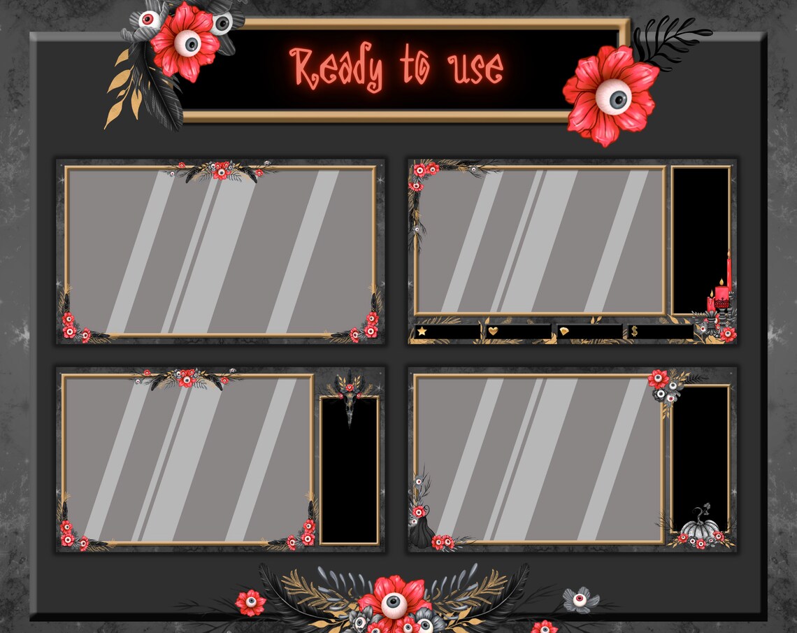 Spooky Twitch Overlay Package Creepy Stream Package Black & - Etsy