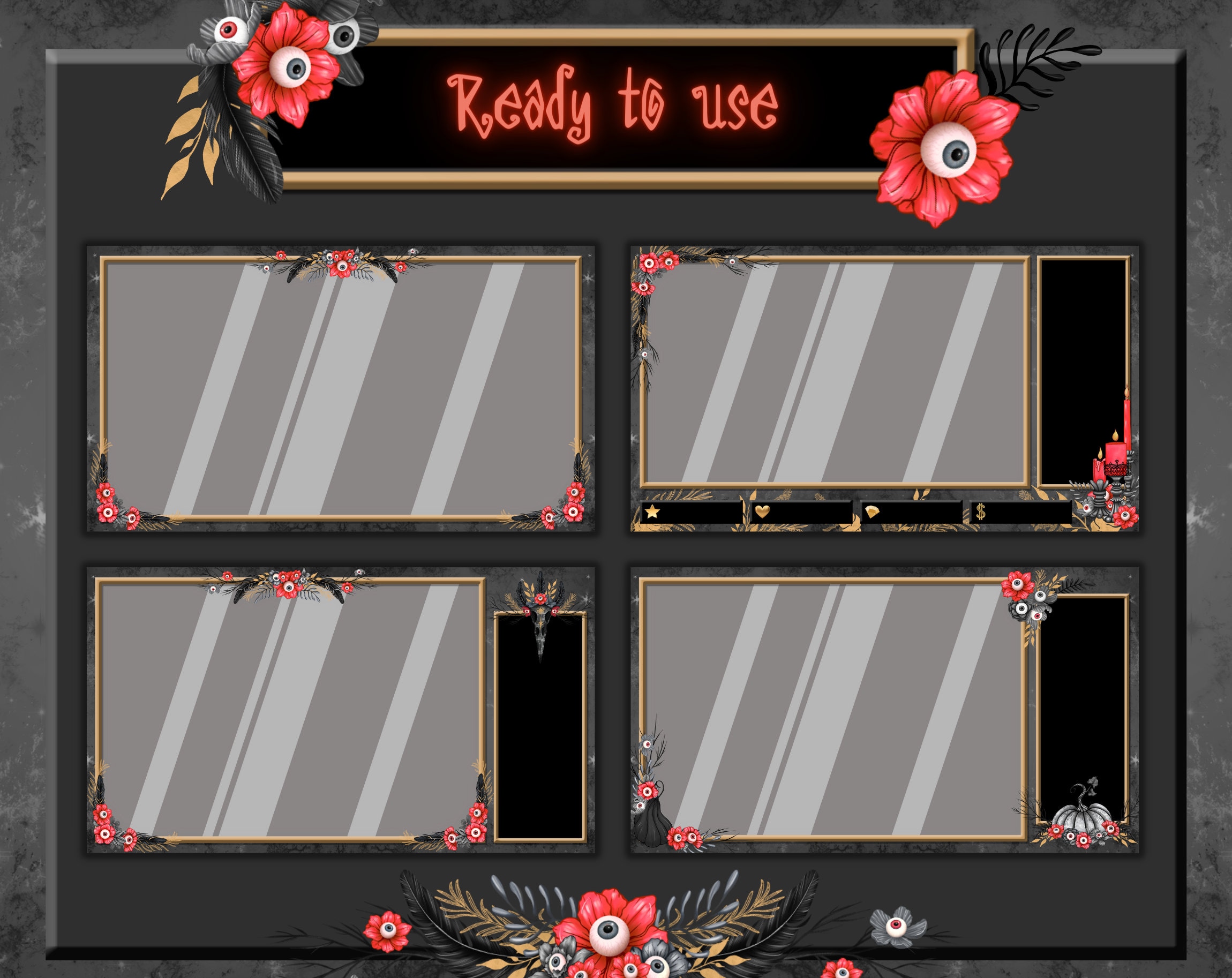 Spooky Twitch Overlay Package Creepy Stream Package Black & - Etsy