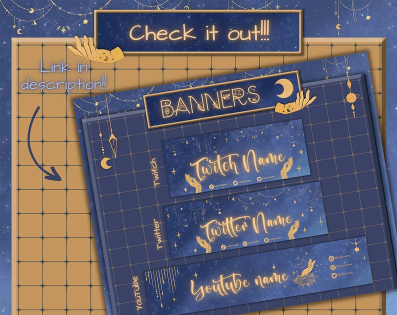 Celestial Twitch Overlay Pack. Blue Moon Stream Package. - Etsy