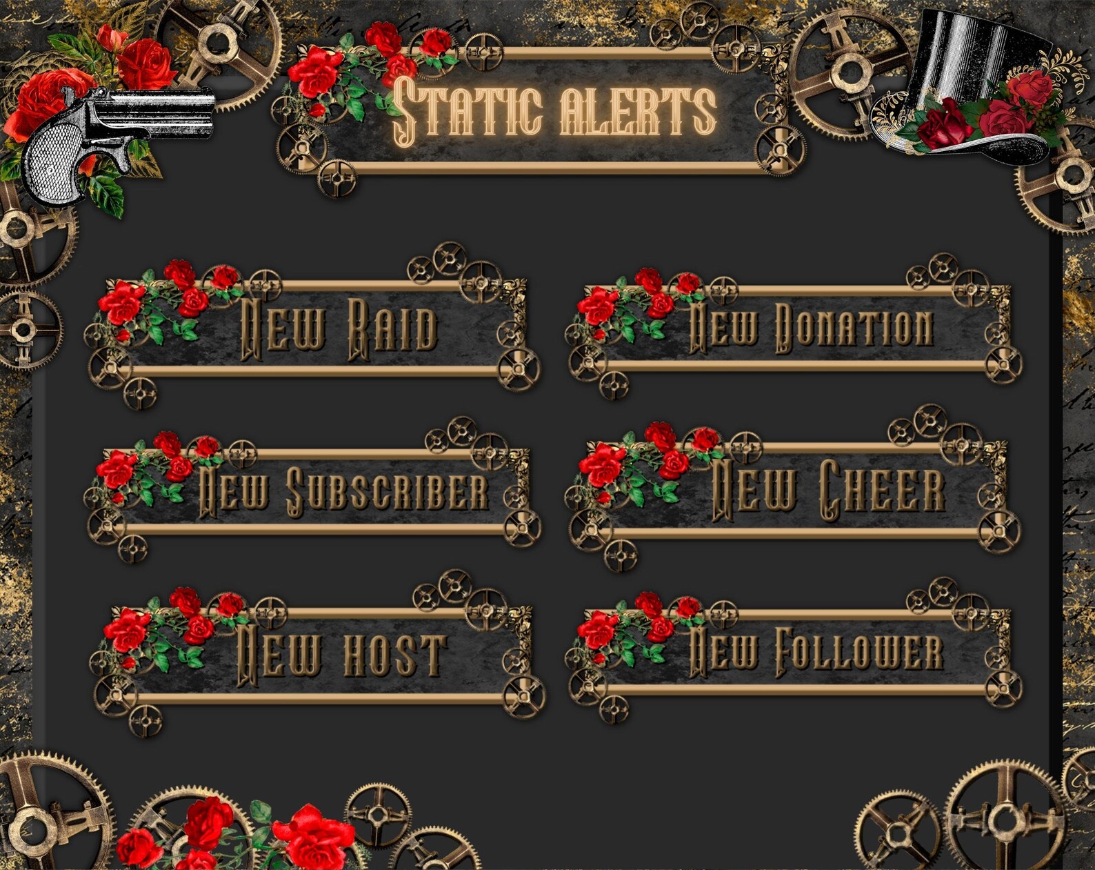 Steampunk Twitch Overlay, Vintage Twitch Pack With Red Roses. - Etsy