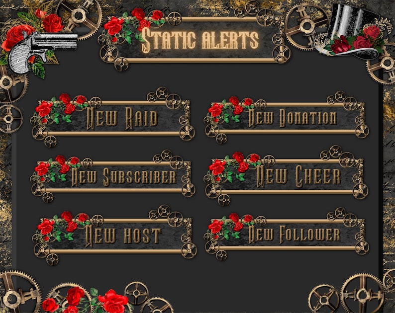 Steampunk Twitch Overlay, Vintage Twitch Pack With Red Roses. - Etsy