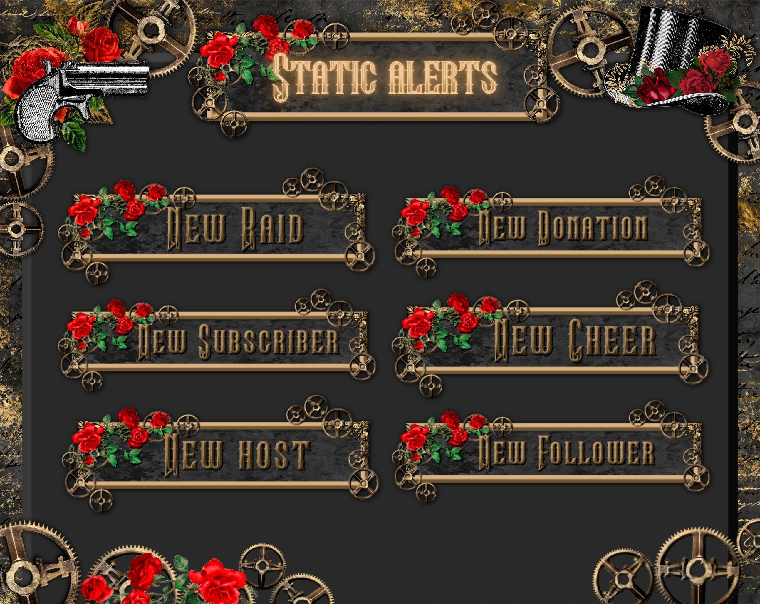 Steampunk Twitch Overlay, Vintage Twitch Pack With Red Roses. - Etsy