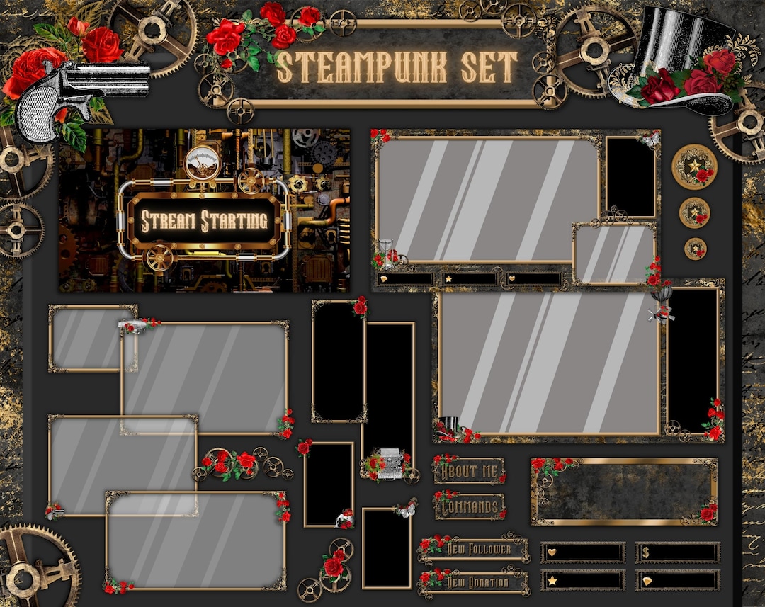 Steampunk Twitch Overlay, Vintage Twitch Pack With Red Roses. - Etsy