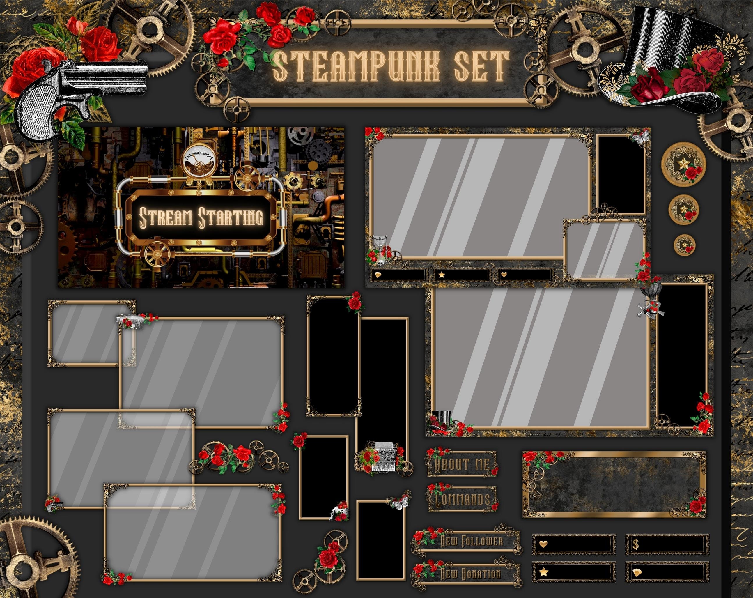 Steampunk Twitch Overlay, Vintage Twitch Pack With Red Roses. - Etsy