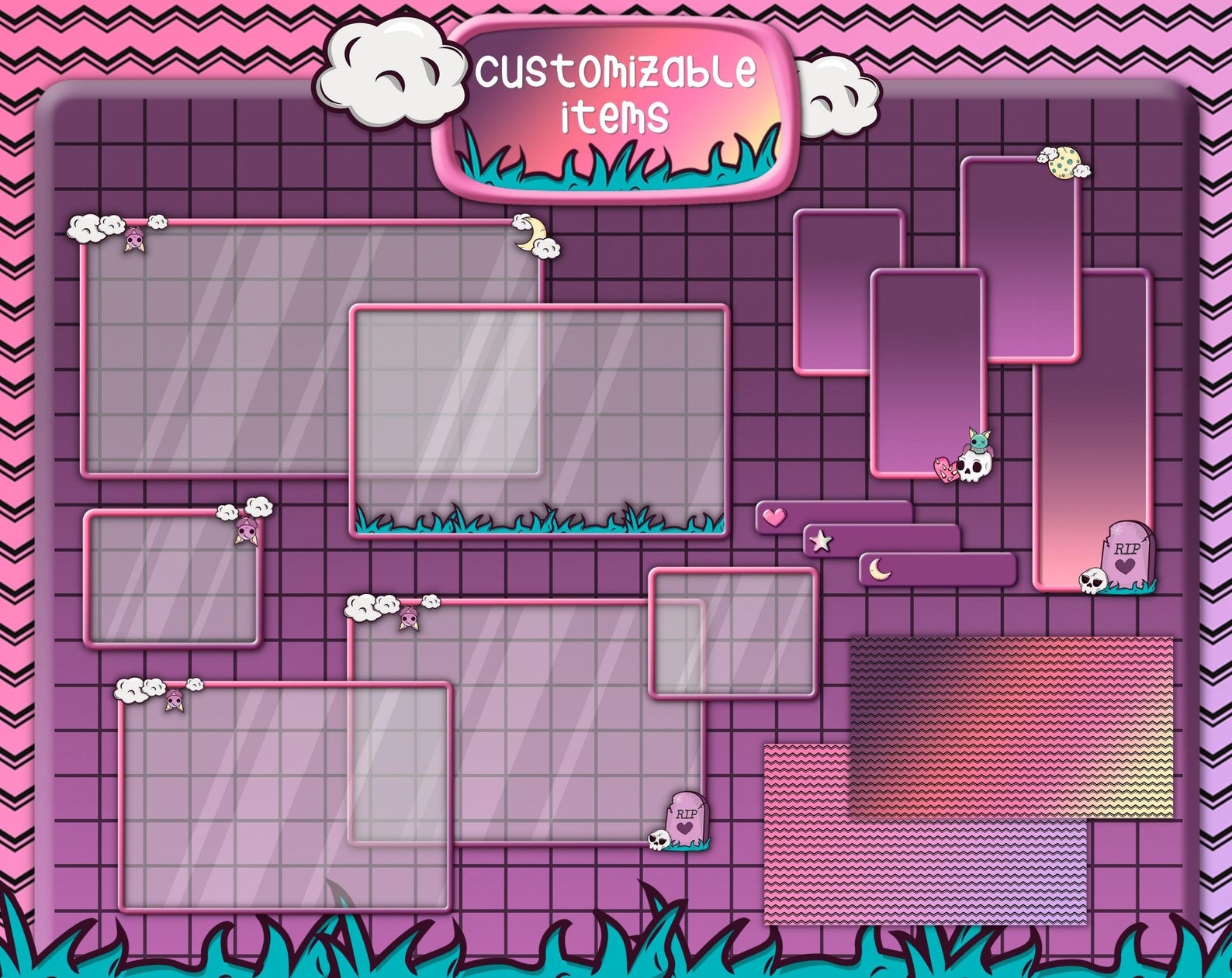 Pastel Goth Twitch Overlay, Pink Gothic Stream Overlay Package. Emo ...