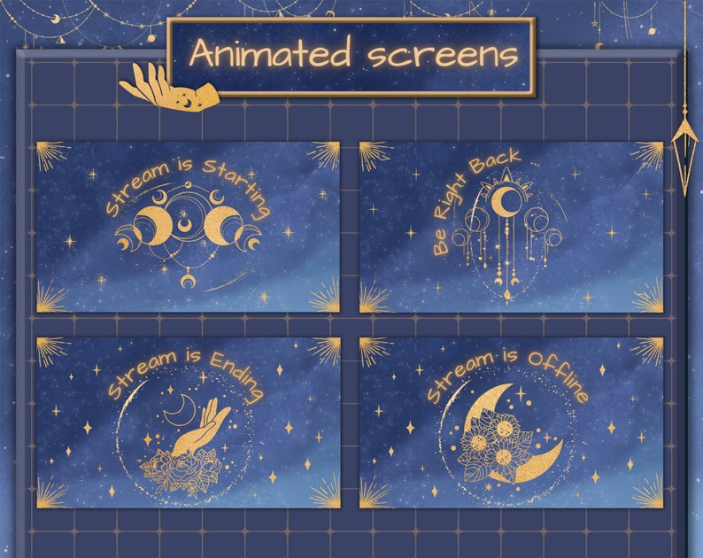 Celestial Twitch Overlay Pack. Blue Moon Stream Package. - Etsy