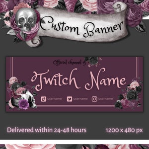 Gothic Twitch Banner Commission | Goth Twitch Banner Custom | Skull ...