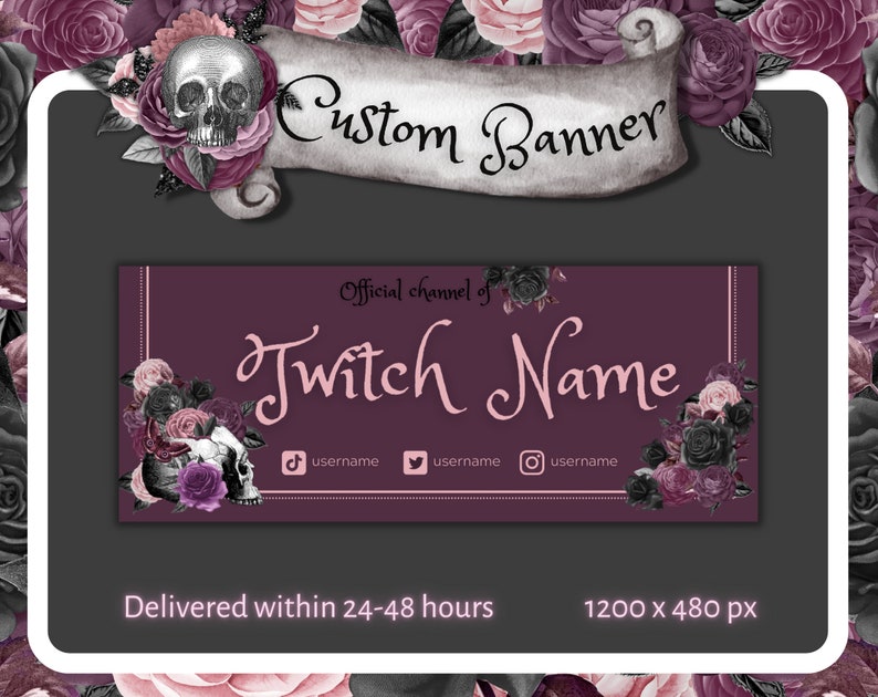 Gothic Twitch Banner Commission | Goth Twitch Banner Custom | Skull ...