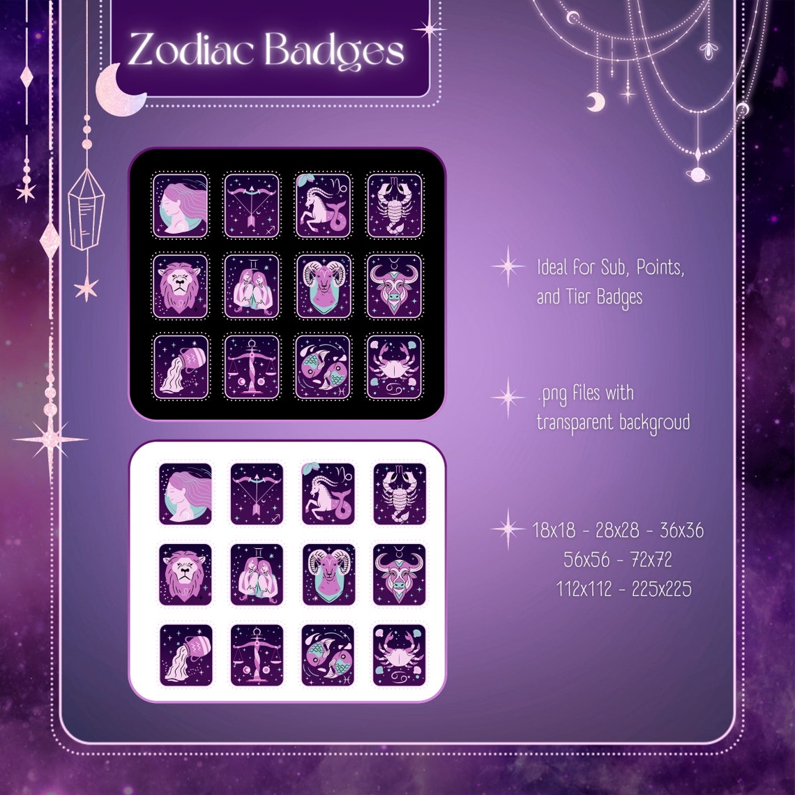 Zodiac Twitch Sub Badges. Astrology Bit Badges. Horoscope Tier Badges ...