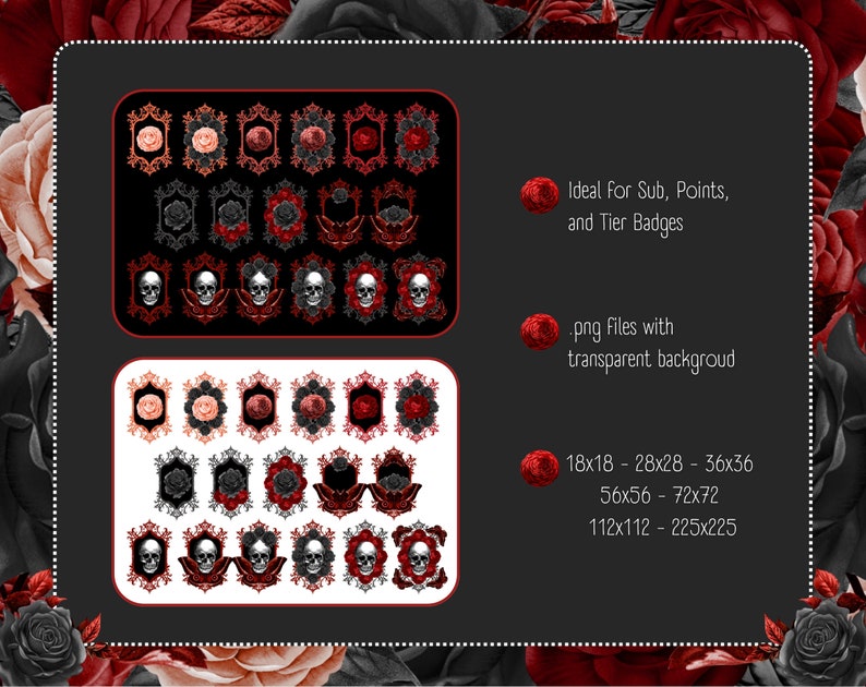 Skull Twitch Sub Badges. Red Roses Bit Badges. Gothic Tier Badges and ...