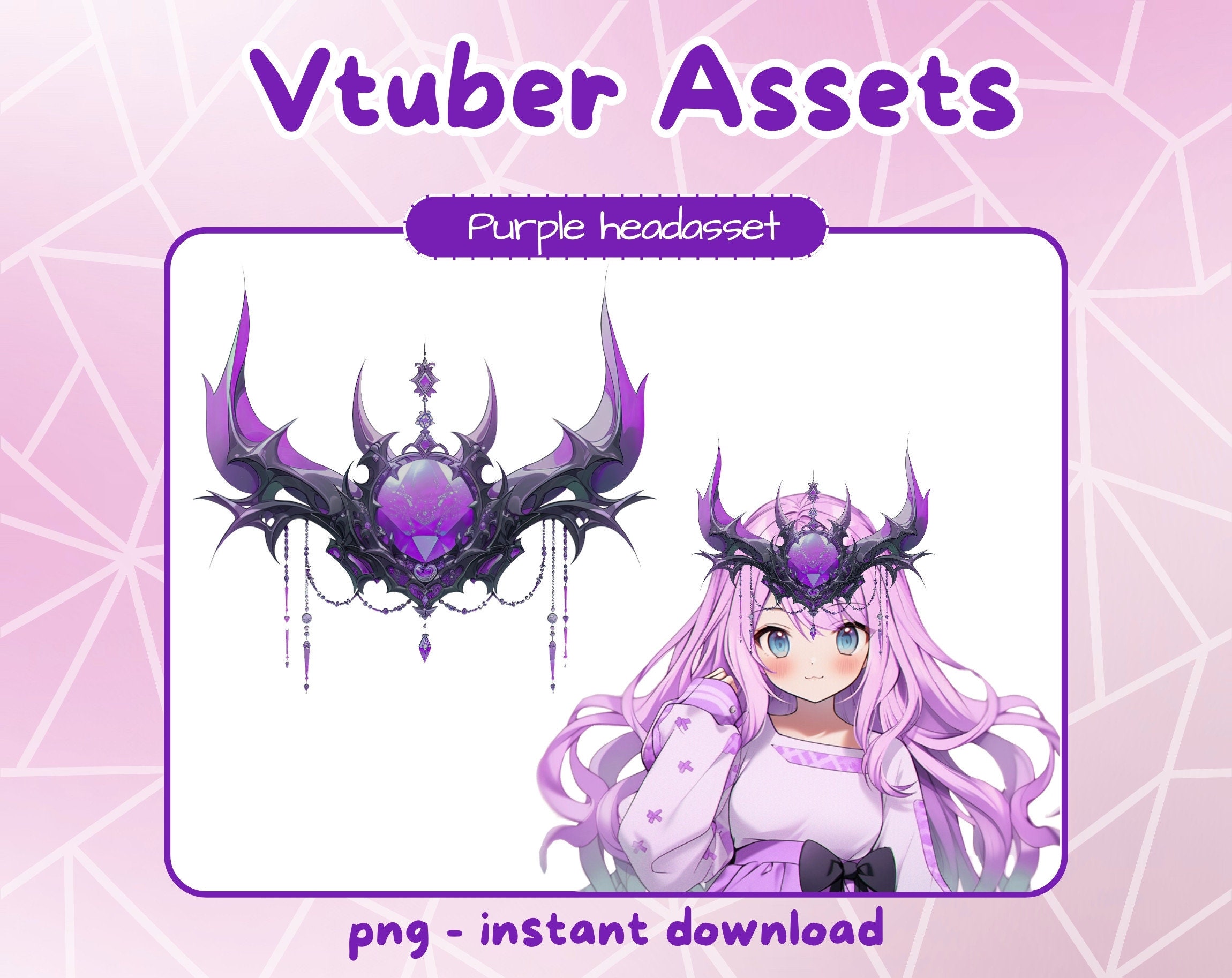 Vtuber Purple Headasset. Pngtuber Horns for Twitch. Vtuber Goth Outfit ...