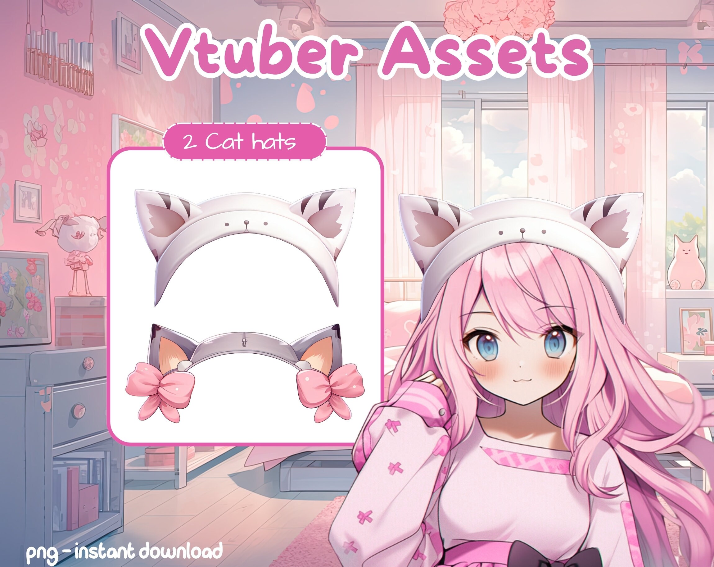 Vtuber Pink Cat Hat. Pngtuber Cute Hats. Vtuber Assets for Twitch. - Etsy