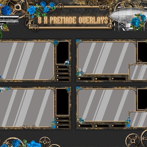 Blue Steampunk Stream Overlay Package. Victorian Twitch Layout. Blue Roses Gothic Stream Bundle ...