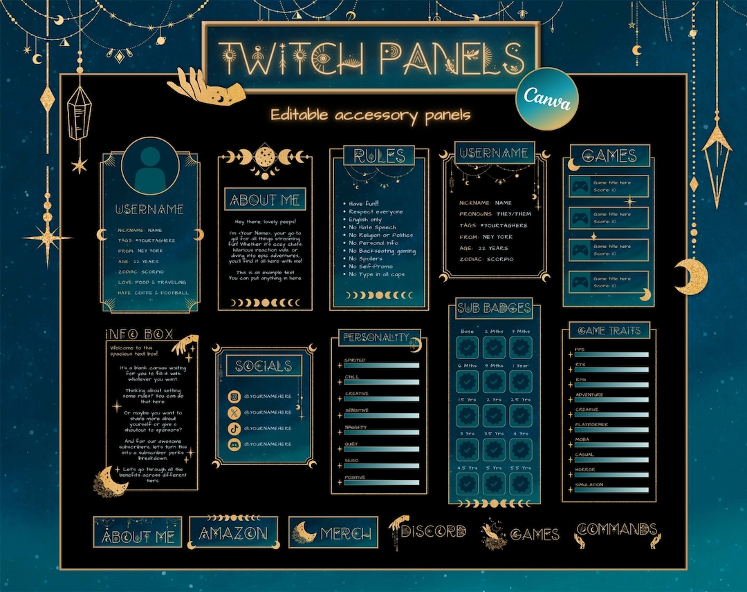 Glittering Moon Twitch Panels Celestial Moonlight Stream Info Panels ...