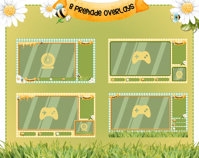 Honey Bee Twitch Overlay Package. Daisy Stream Overlay Pack. Vtuber ...