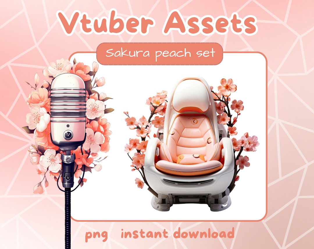 Vtuber Sakura Pack. Pngtuber Gaming Chair and Microphone Peach Color ...