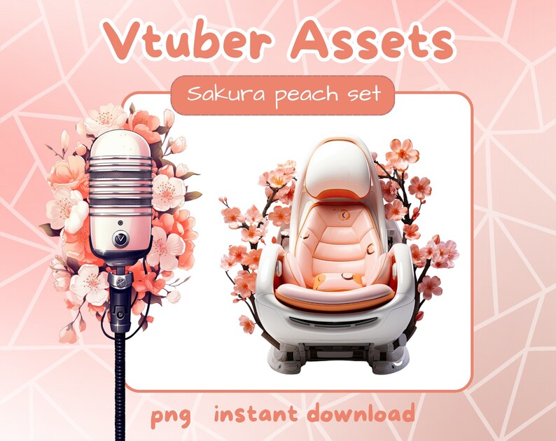Vtuber Sakura Pack. Pngtuber Gaming Chair and Microphone Peach Color ...