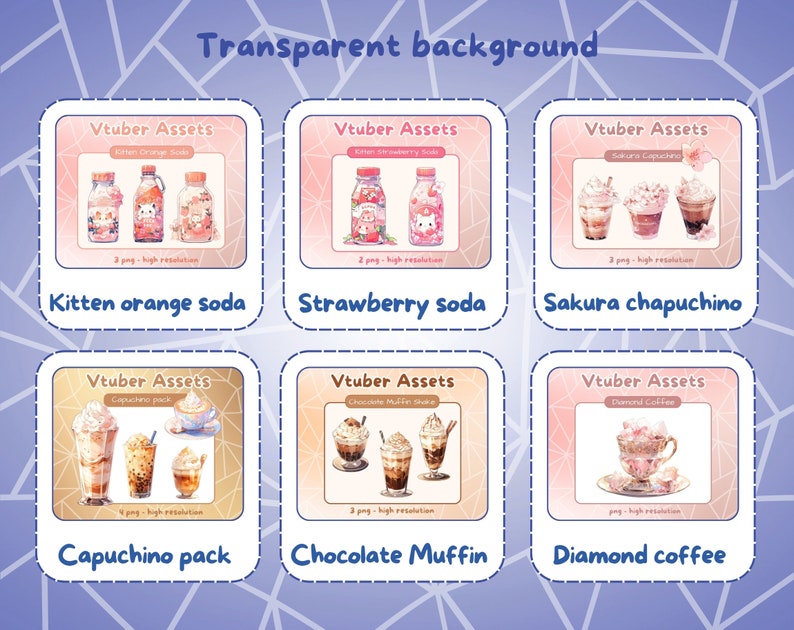 Vtuber Premium Drink Pack. Beverage Bundle: Muffin Shakes, Cocktails, Cappuccino, Icecreams ...