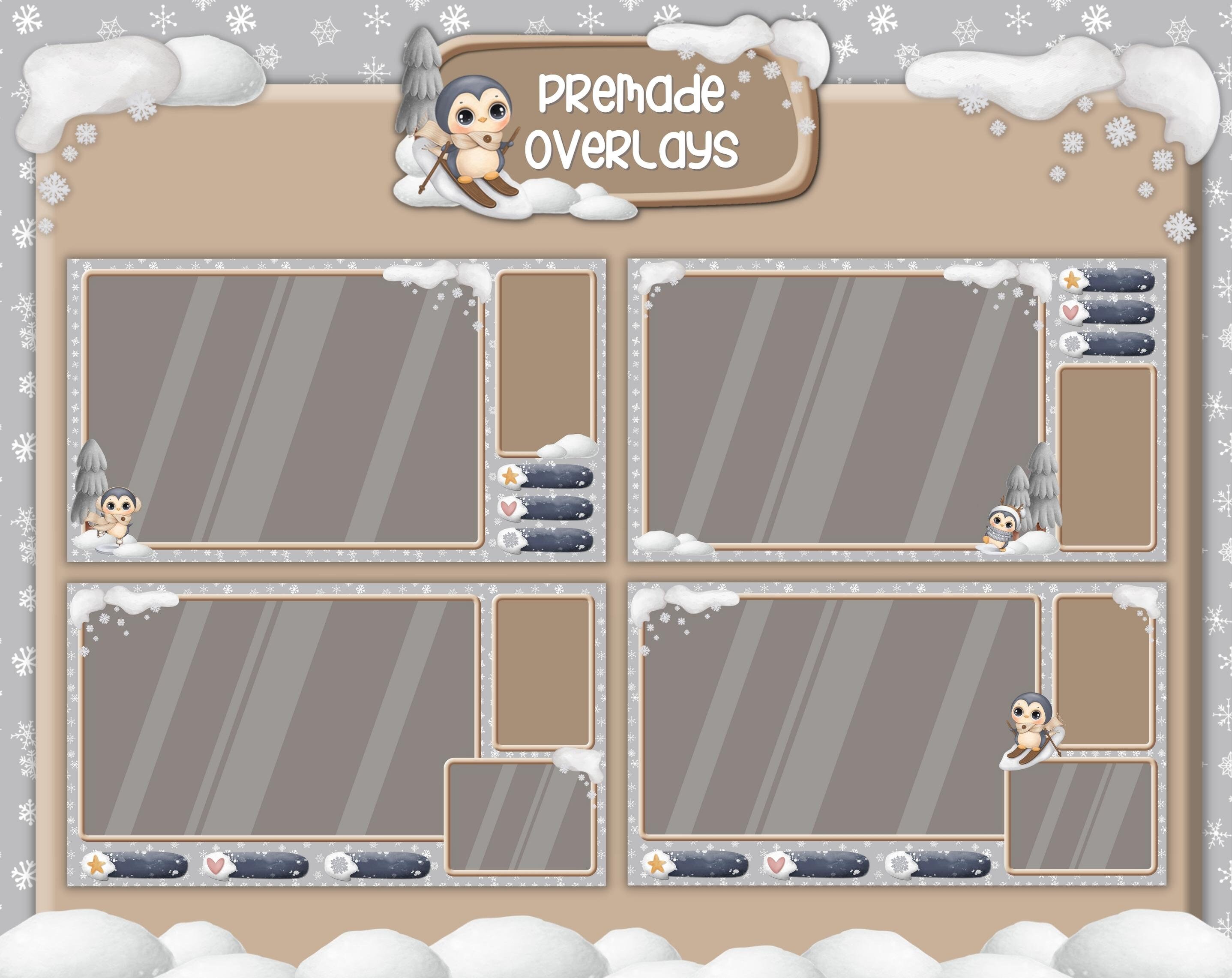 Cozy Winter Stream Overlay Pack With a Cute Penguin, Twitch Overlay ...