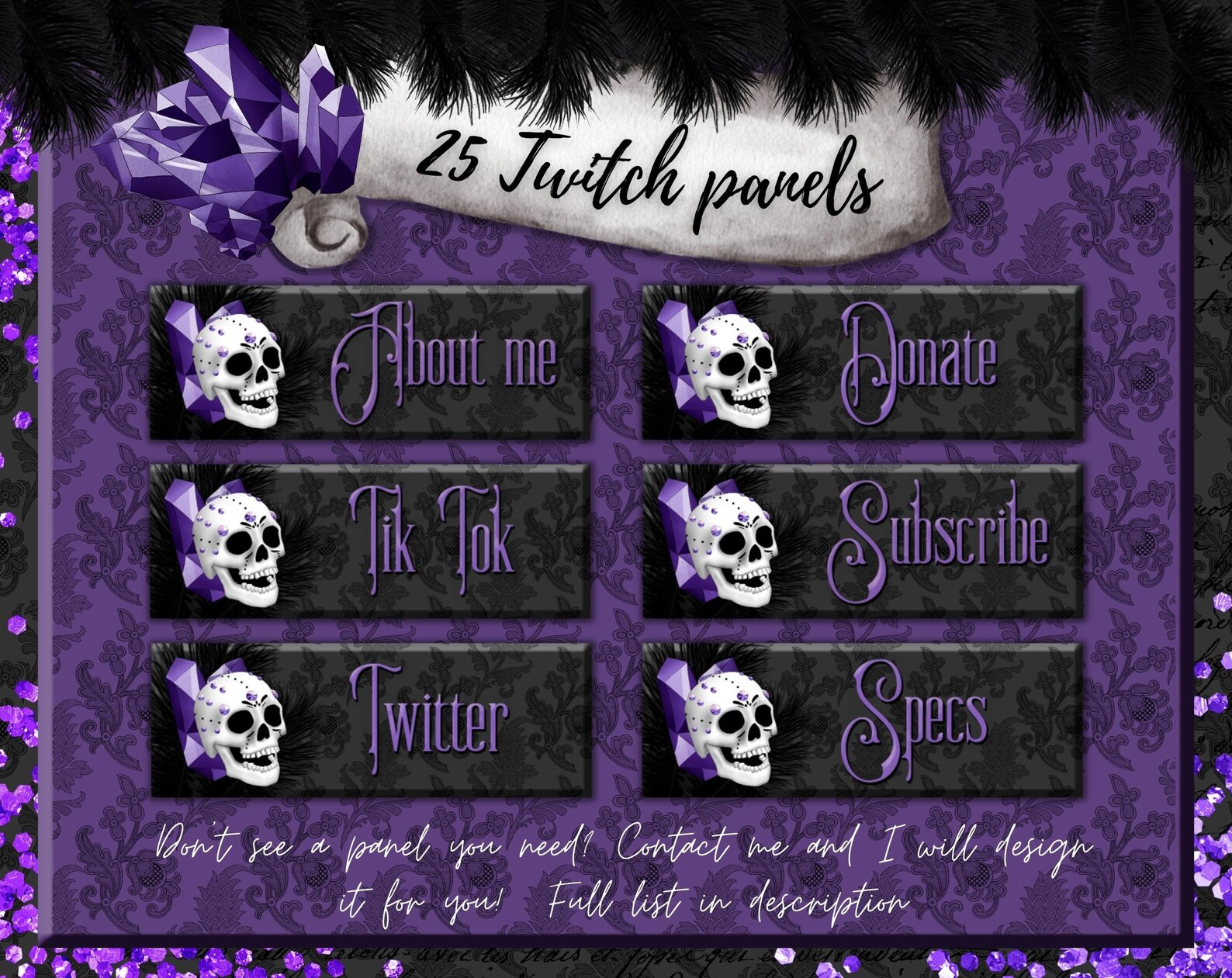 Purple Goth Twitch Panels. Skull Stream Panels. Vampire Twitch Widgets ...