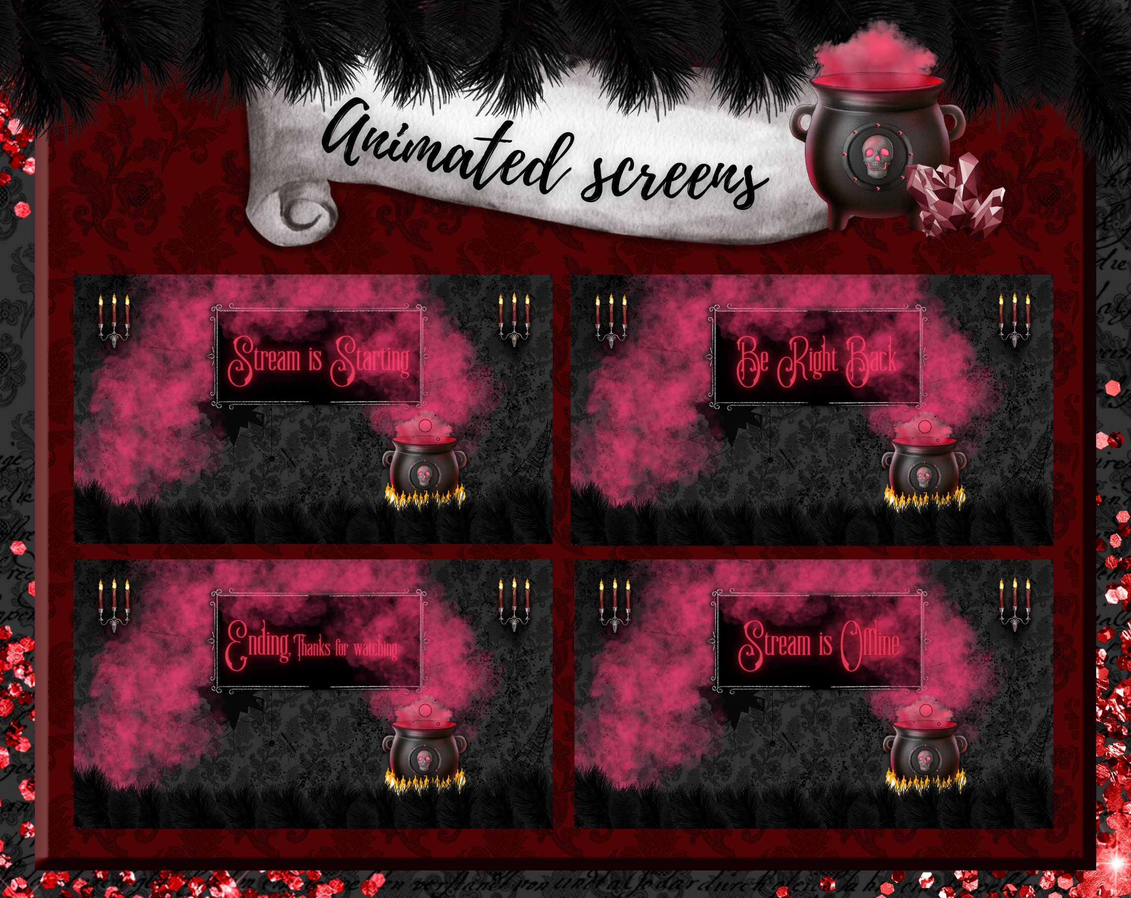 Red Witch Twitch Overlay Pack Goth Vampire Stream Overlay. - Etsy UK