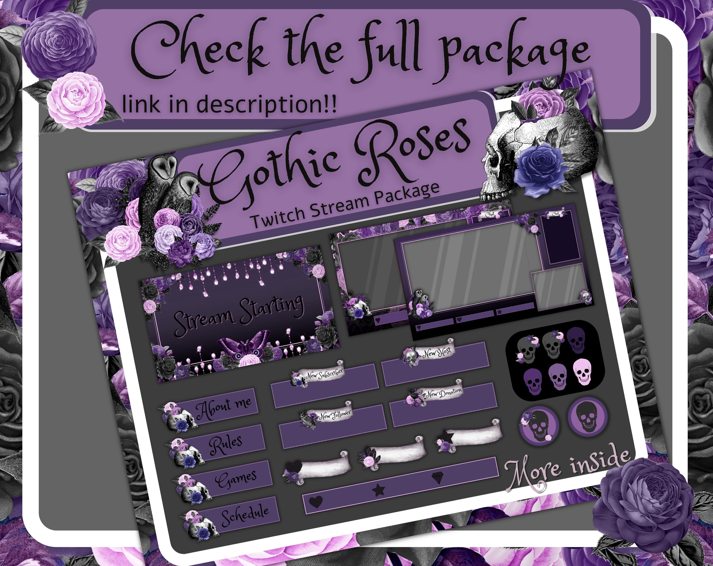 Purple Gothic Twitch Banner Custom. Goth Skull Twitch Banner Custom ...