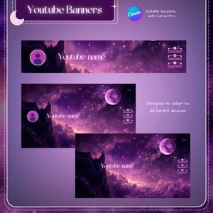 Purple Moon Twitter and Twitch Banner. Personalized Stream Banner, Dark ...