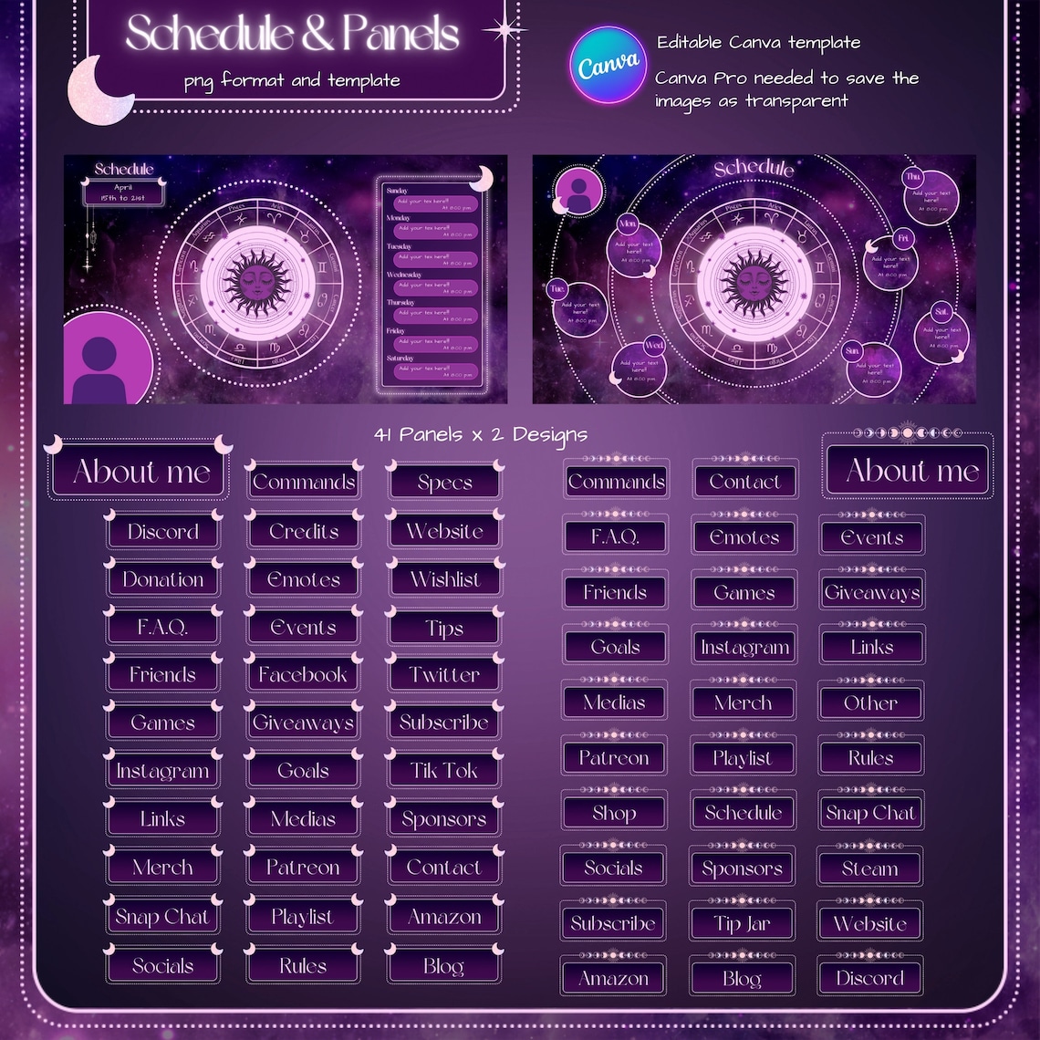Purple Astrology Twitch Panels - Celestial Fantasy Stream Info Panels ...