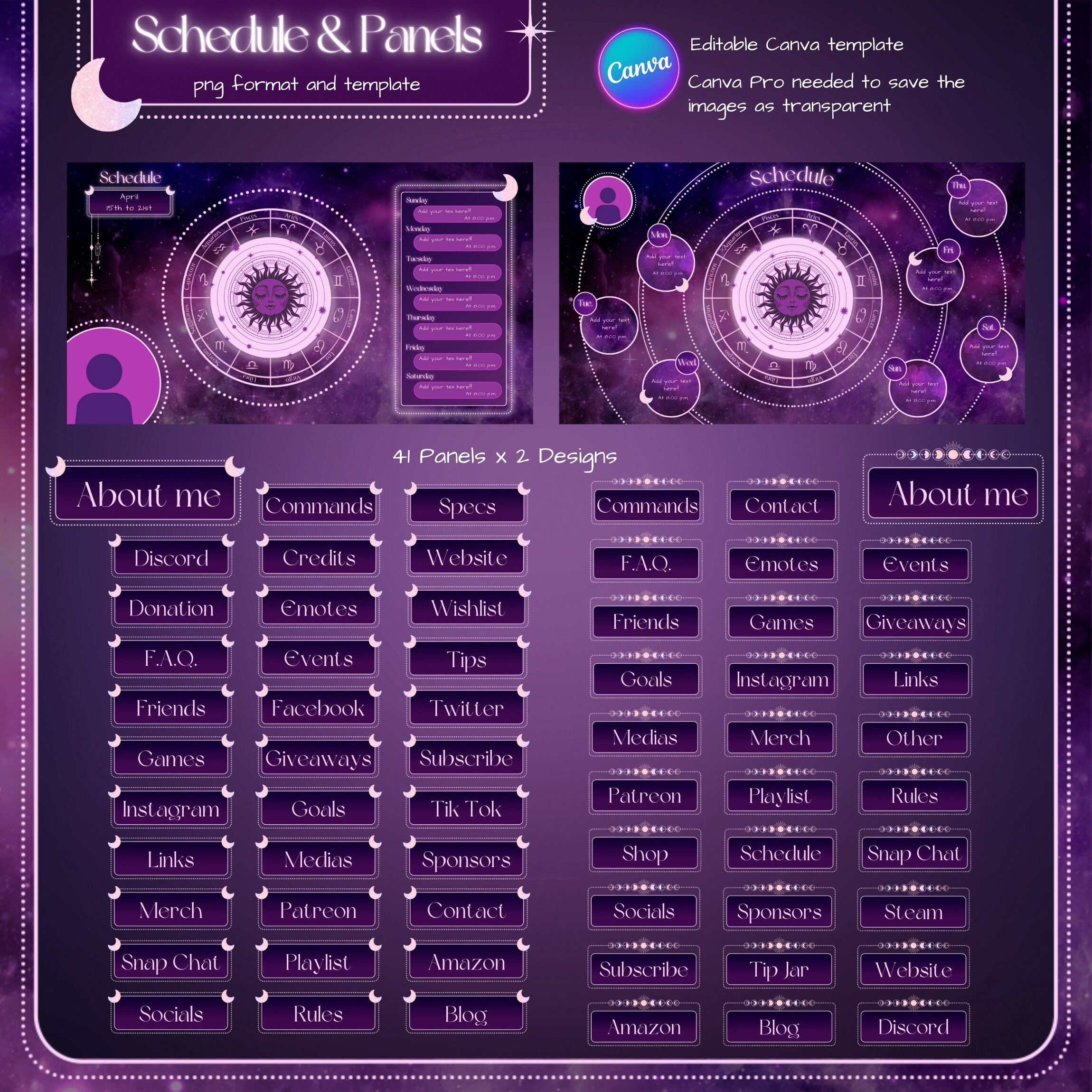 Purple Astrology Twitch Panels - Celestial Fantasy Stream Info Panels ...