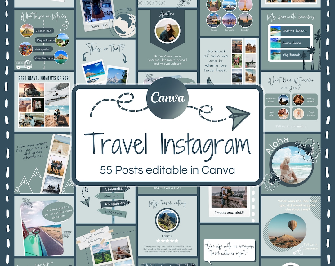 55 Travel Instagram Template. Canva Template. Travel Blogger. Social ...