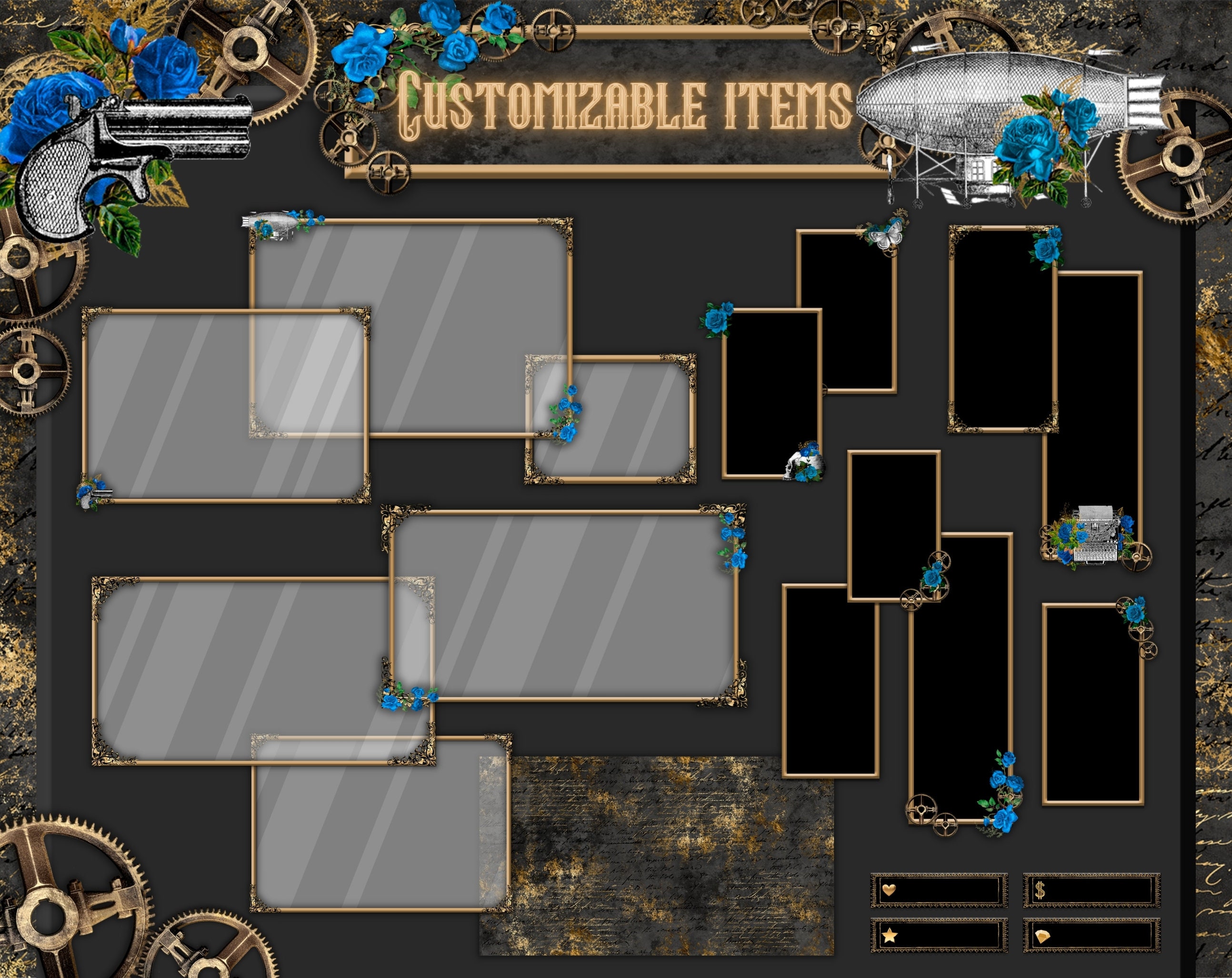 Blue Steampunk Stream Overlay Package. Victorian Twitch Layout. Blue ...