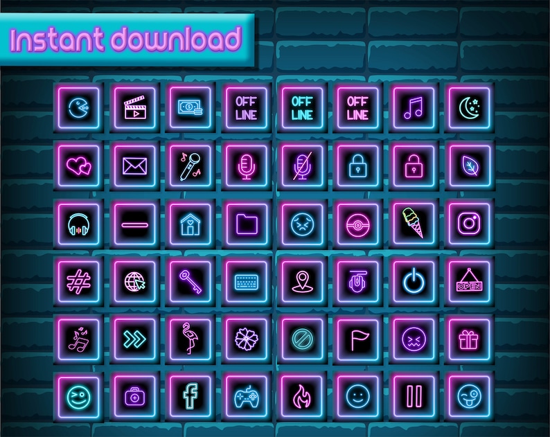 Neon Stream Deck Icons Set Screensavers. 200 Neon Icon Pack - Etsy