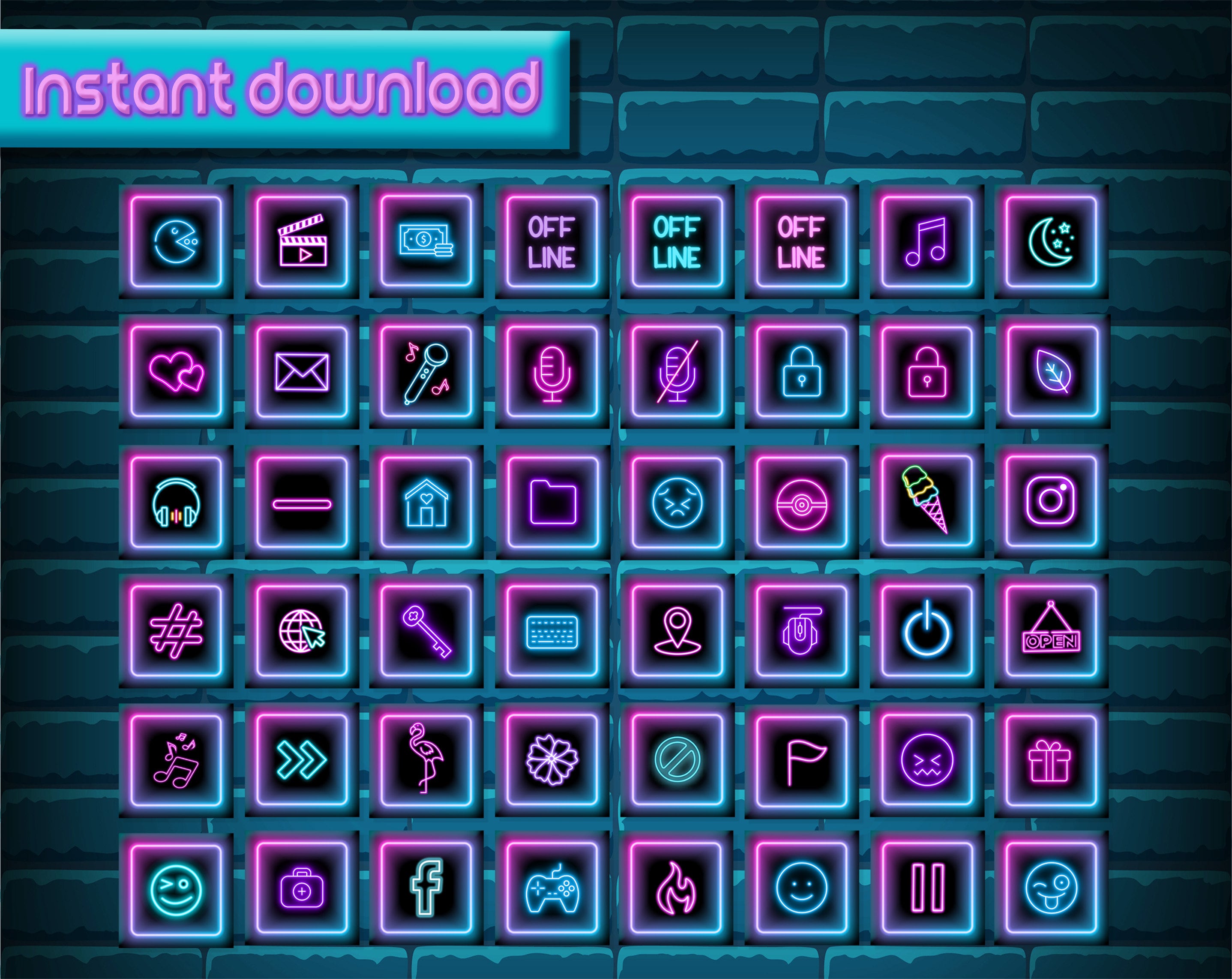 Neon Stream Deck Icons Set Screensavers. 200 Neon Icon Pack - Etsy