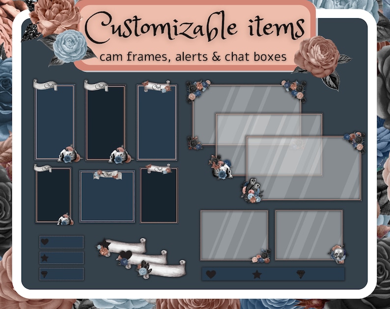 Blue Gothic Twitch Overlay Package | Goth Roses Stream Overlay | Twitch ...